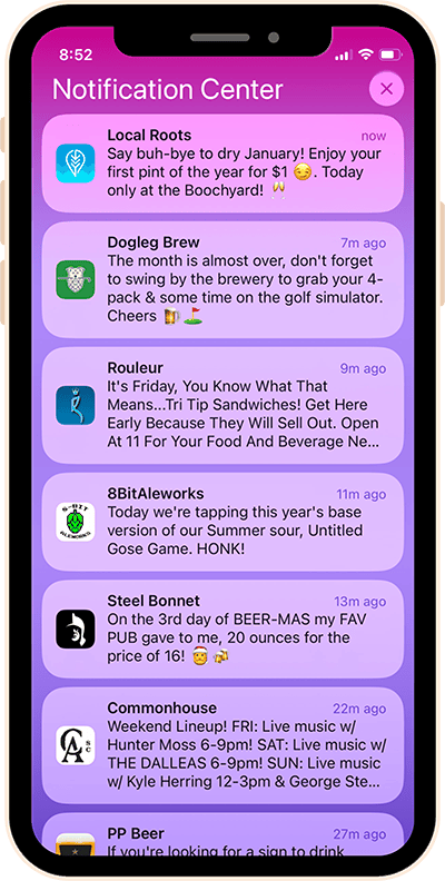 Push Messages │ Because your guests prefer social lubricant over social media.